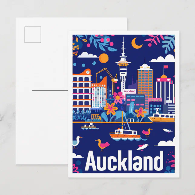 Auckland New Zealand Vintage Travel Illustration Postcard | Zazzle