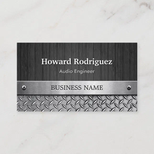 Audio Engineer - Wood and Metal Look Business Card | Zazzle