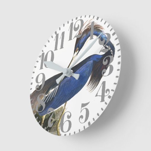 Audubon Blue Heron Bird Big Number Wall Clock | Zazzle