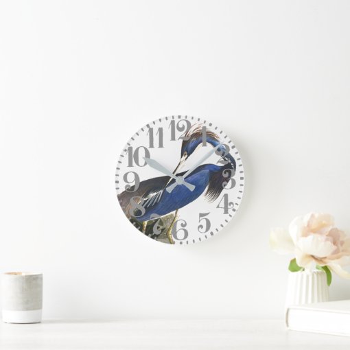 Audubon Blue Heron Bird Big Number Wall Clock | Zazzle
