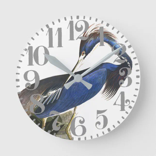 Audubon Blue Heron Bird Big Number Wall Clock | Zazzle