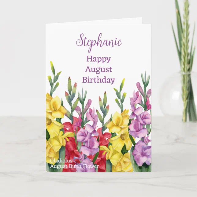 August Birthday Birth Month Flower Gladiolus Card | Zazzle