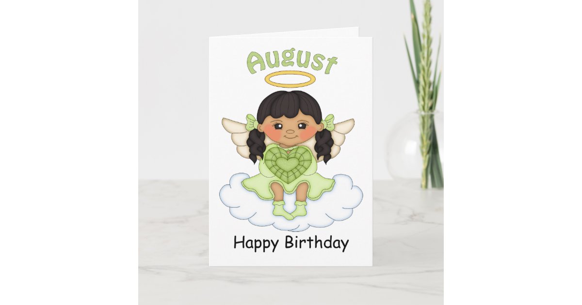 August Birthstone Angel Black Birthday Card | Zazzle