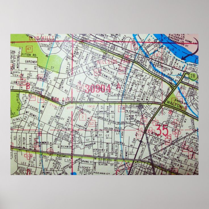 Augusta, GA Vintage Map Poster | Zazzle