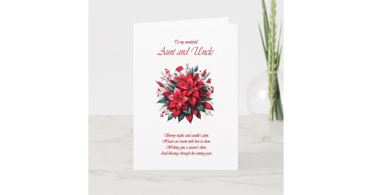 Aunt and Uncle Christmas Poinsettias Holiday Card | Zazzle