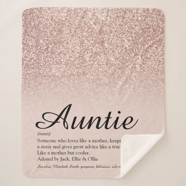 Aunt Auntie Definition Script Rose Gold Glitter Sherpa Blanket | Zazzle