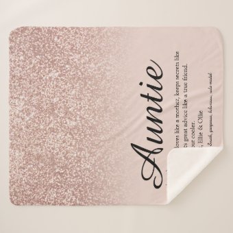 Aunt Auntie Definition Script Rose Gold Glitter Sherpa Blanket | Zazzle