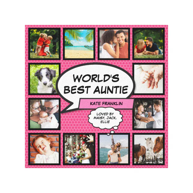 Aunt Auntie Pink Modern Cool Fun Photo Collage Canvas Print | Zazzle