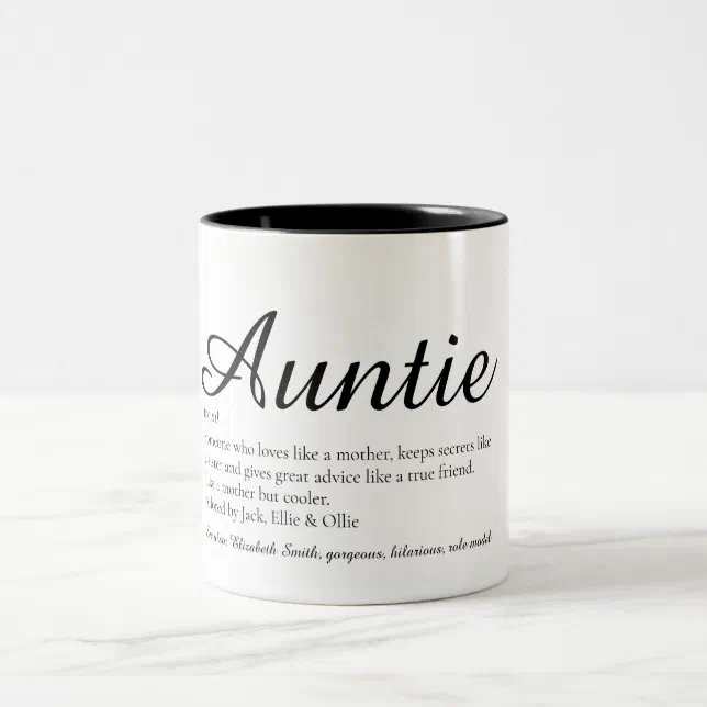 Auntie Definition Quote Stylish Script Two-Tone Coffee Mug | Zazzle