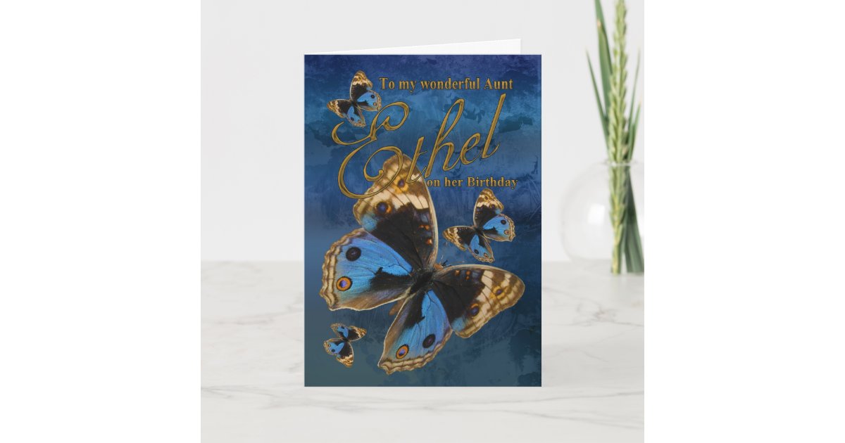 Auntie Ethel Birthday Card With Butterflies | Zazzle