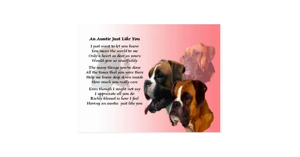 Auntie Poem - Boxer Dog Postcard | Zazzle.com