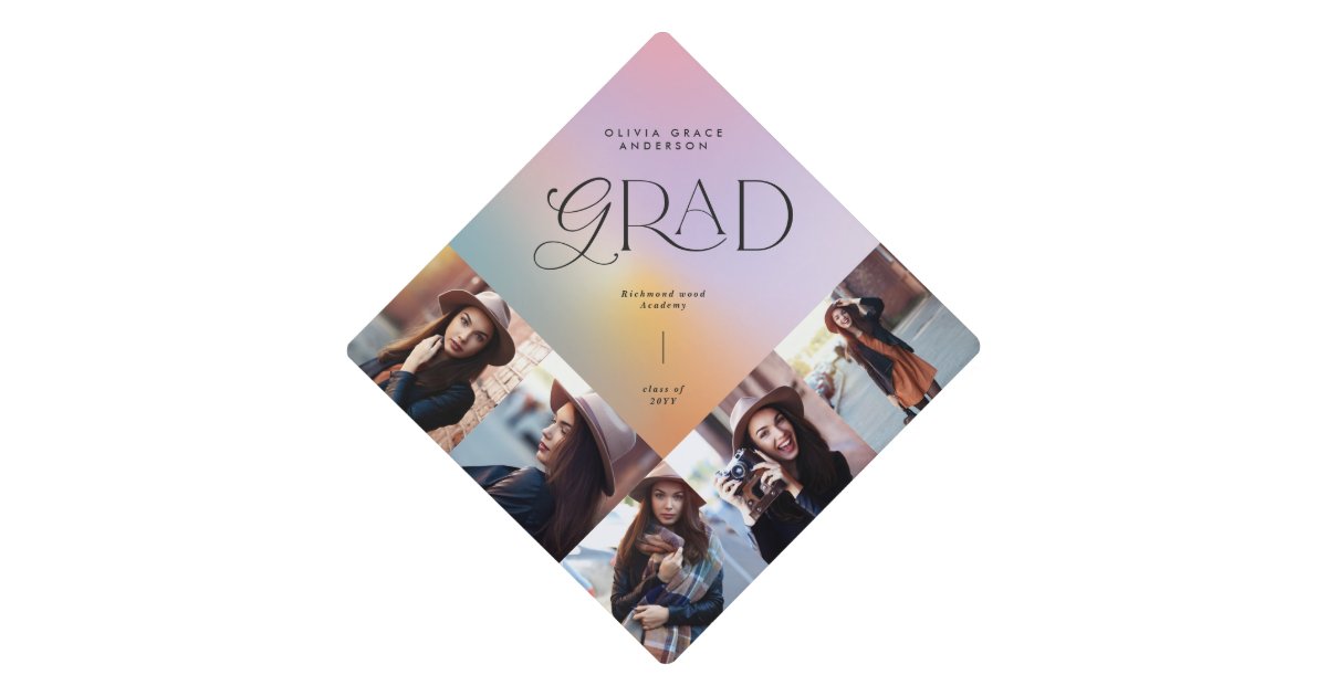 Aura pastel rainbow multi photo typography graduation cap topper | Zazzle