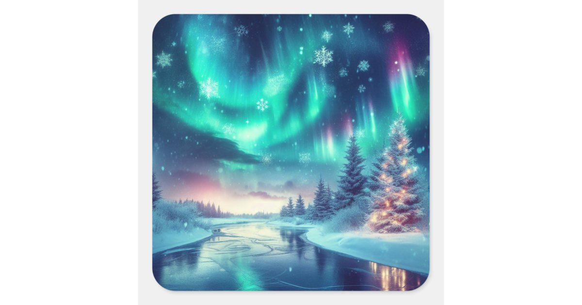 aurora borealis/Christmas/Winter Square Sticker | Zazzle