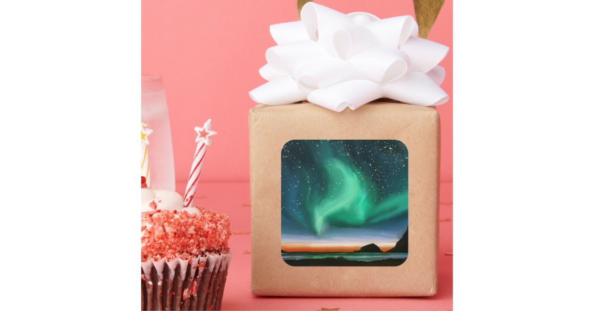 Aurora Borealis - Oil Painting Square Sticker | Zazzle
