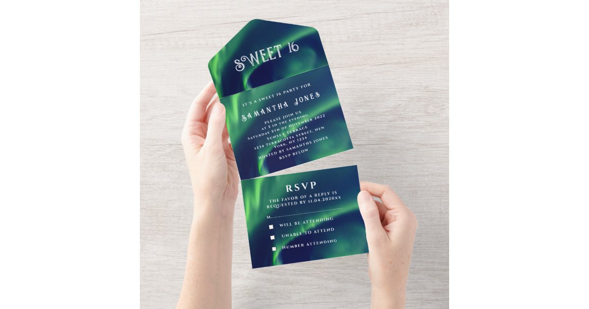 Aurora Borealis Sweet 16 Pretty Northern Lights A All In One Invitation ...