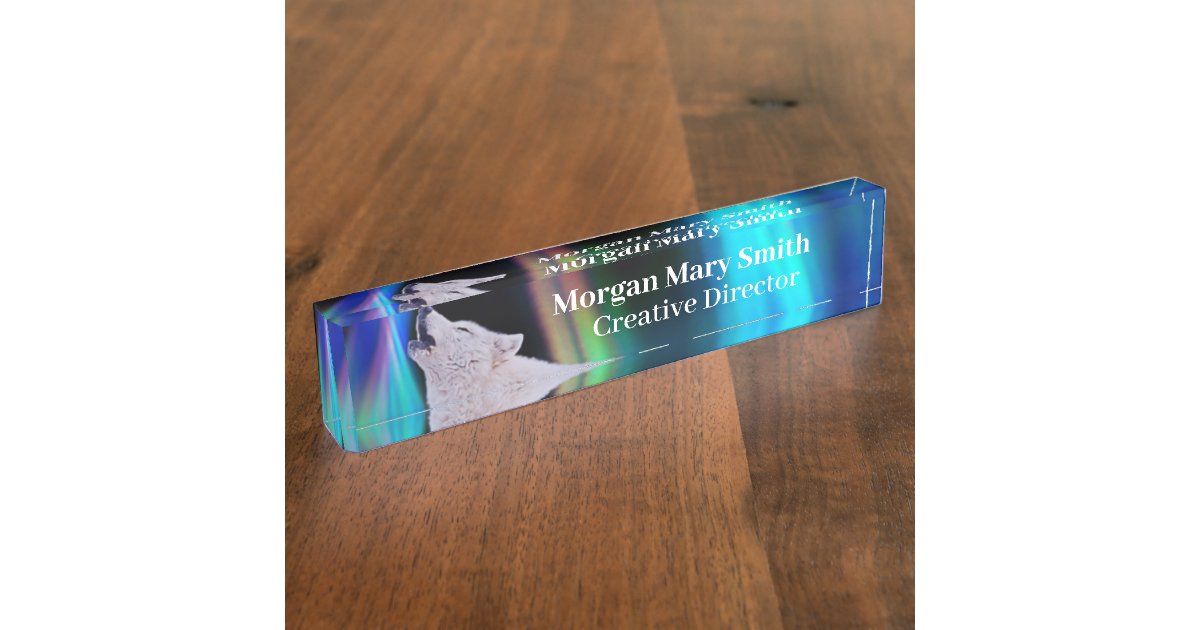 Aurora Borealis Wolf Song | Rainbow Desk Nameplate | Zazzle