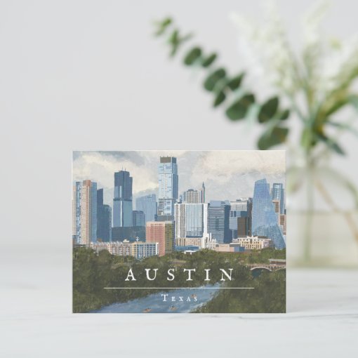 Austin Skyline Painted Art Print Postcard | Zazzle