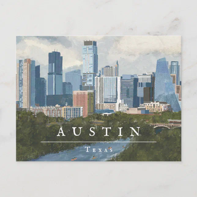 Austin Skyline Painted Art Print Postcard | Zazzle