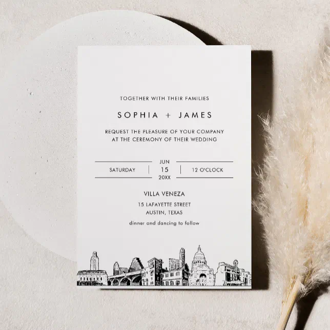 Austin Skyline Wedding Invitation with Photo | Zazzle