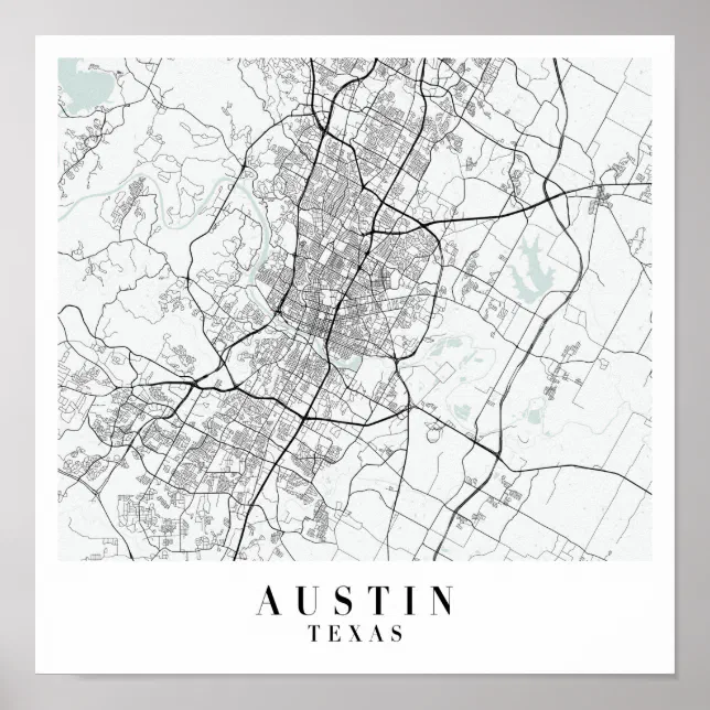 Austin Texas Blue Water Street Map Poster | Zazzle