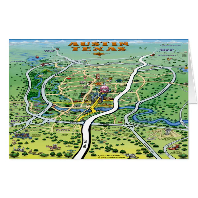 Austin Texas Cartoon Map Card | Zazzle