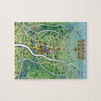 Austin Texas Cartoon Map Jigsaw Puzzle | Zazzle