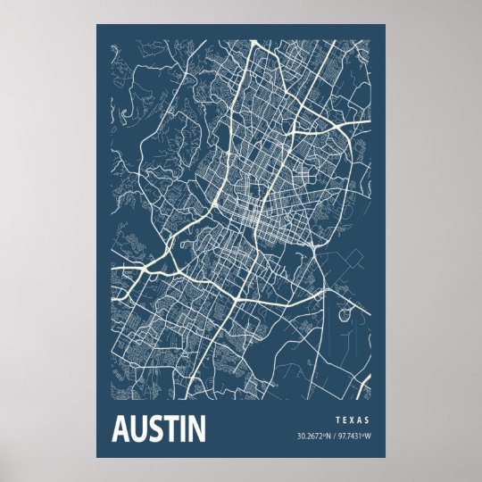 Austin Texas City Map Line Art Blue Print | Zazzle.com