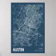 Austin Texas City Map Line Art Blue Print | Zazzle