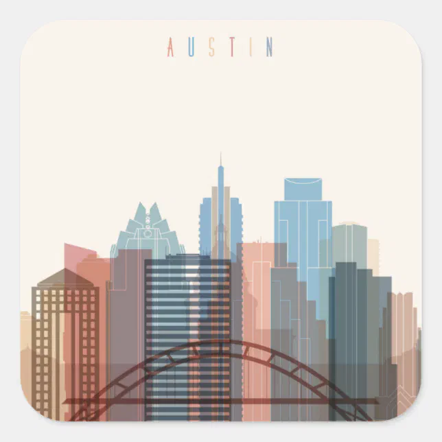 Austin, Texas | City Skyline Square Sticker | Zazzle