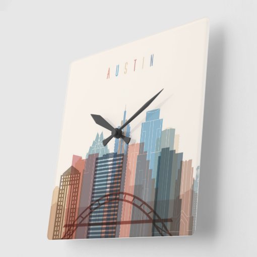 Austin, Texas | City Skyline Square Wall Clock | Zazzle
