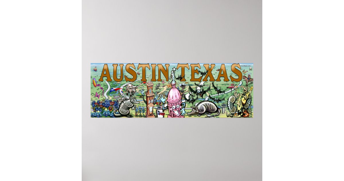 Austin Texas Fun Art Poster | Zazzle