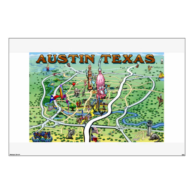 Austin Texas Fun Map Wall Decal | Zazzle