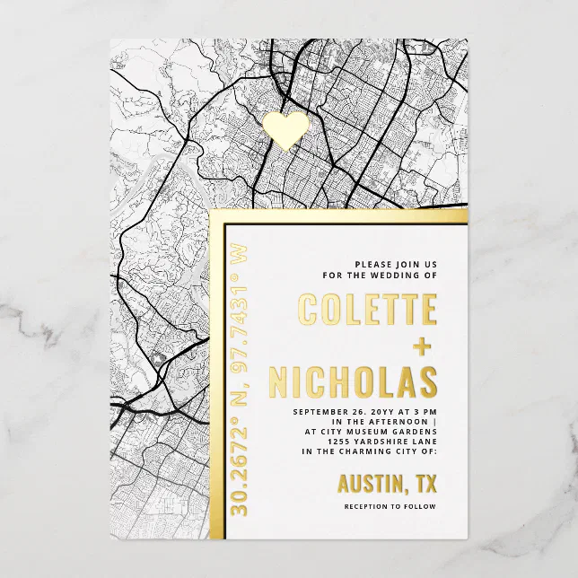 Austin, Texas Love Locator | City Themed Wedding Foil Invitation | Zazzle