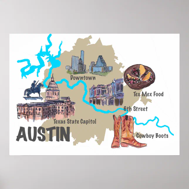 Austin Texas Map Poster | Zazzle