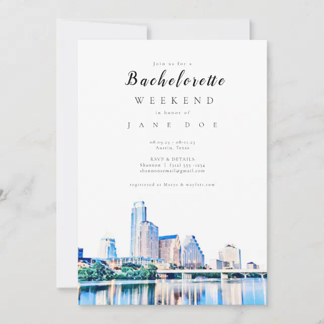 Austin Texas Skyline Bachelorette Party Invitation | Zazzle