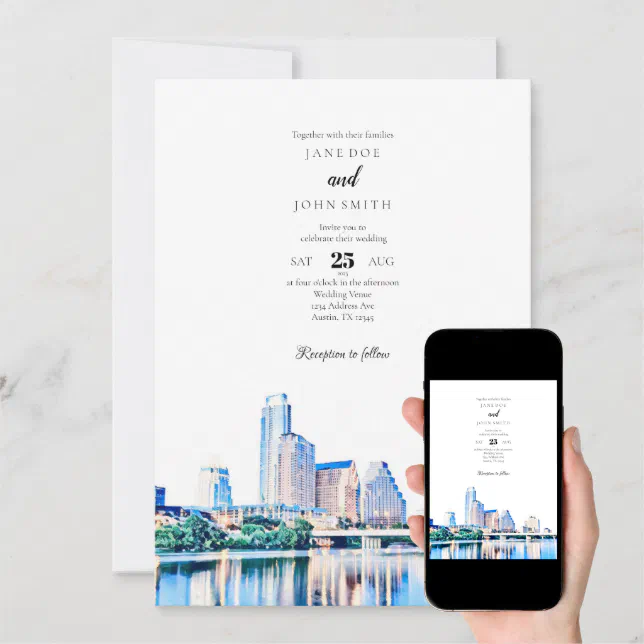 Austin Texas Skyline Wedding Invitation | Zazzle