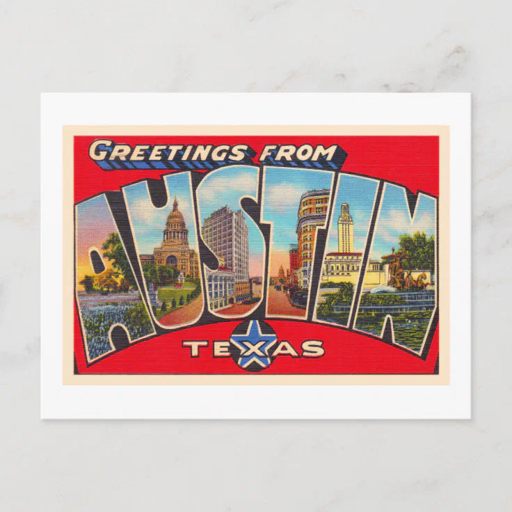 Austin Texas TX Vintage Large Letter Postcard | Zazzle