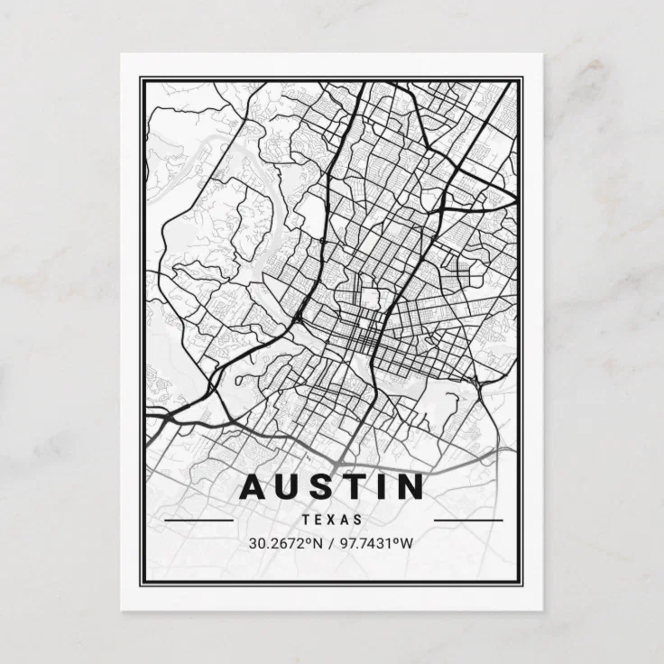 Austin Texas USA Travel City Map Poster Postcard | Zazzle