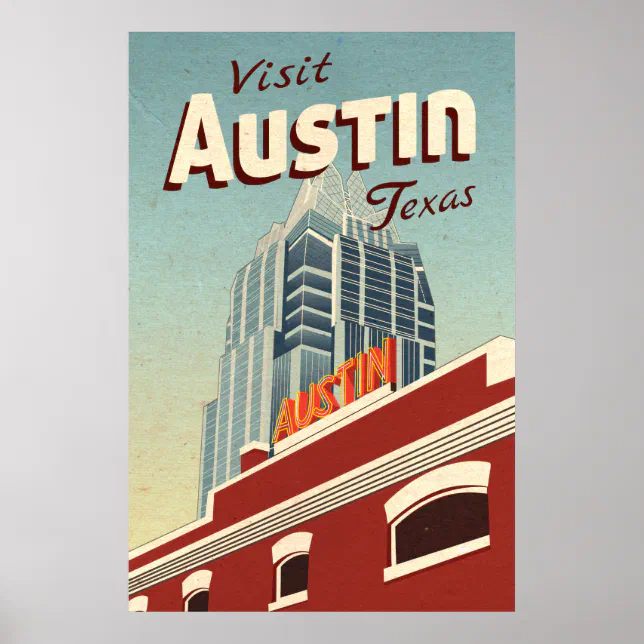 Austin Texas Vintage Travel Poster | Zazzle