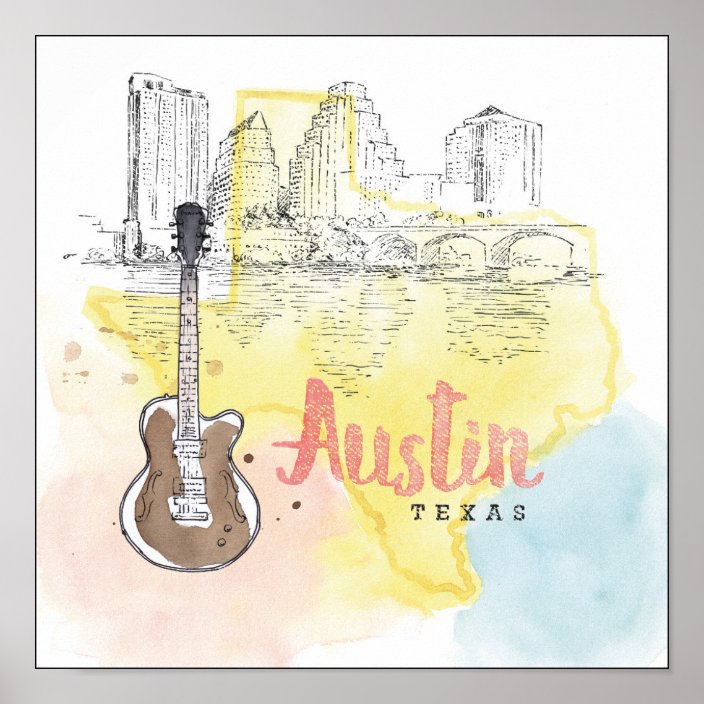 Austin,Texas | Watercolor Sketch Poster | Zazzle.com