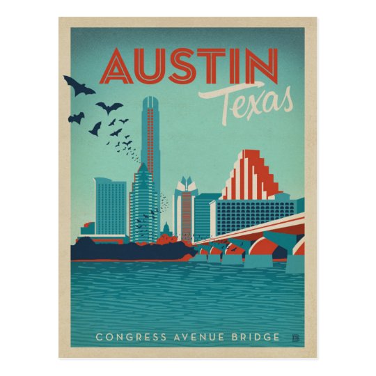 Austin, TX - Congress Avenue Bridge Postcard | Zazzle.com
