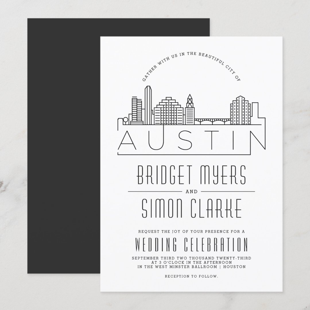 Austin Wedding | Stylized Skyline Invitation | Zazzle