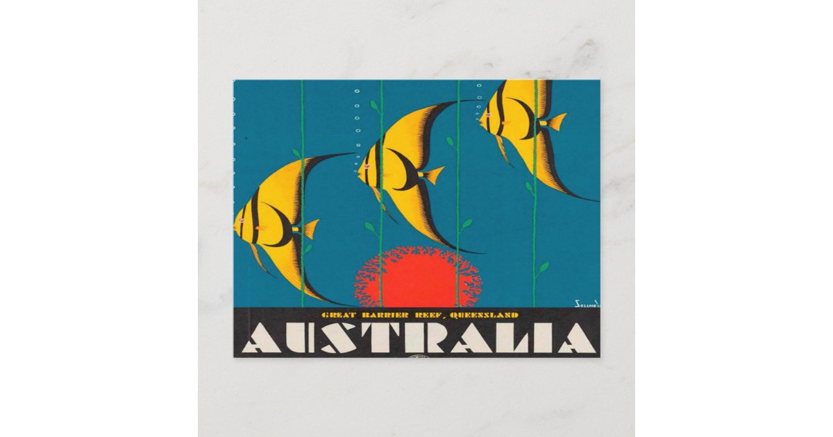 australia Fish Beach ocean Sun Vintage Travel ad Postcard | Zazzle