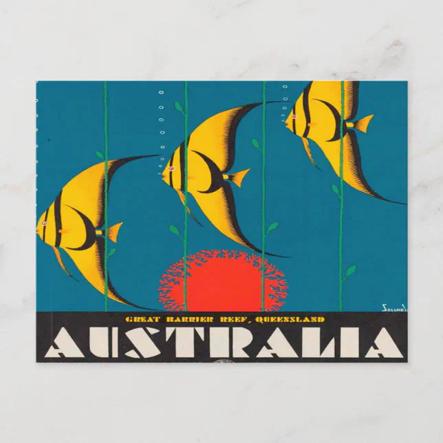 australia Fish Beach ocean Sun Vintage Travel ad Postcard | Zazzle