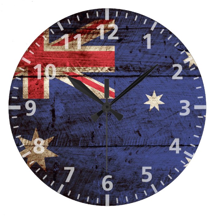 Australia Flag on Old Wood Grain Large Clock | Zazzle.com