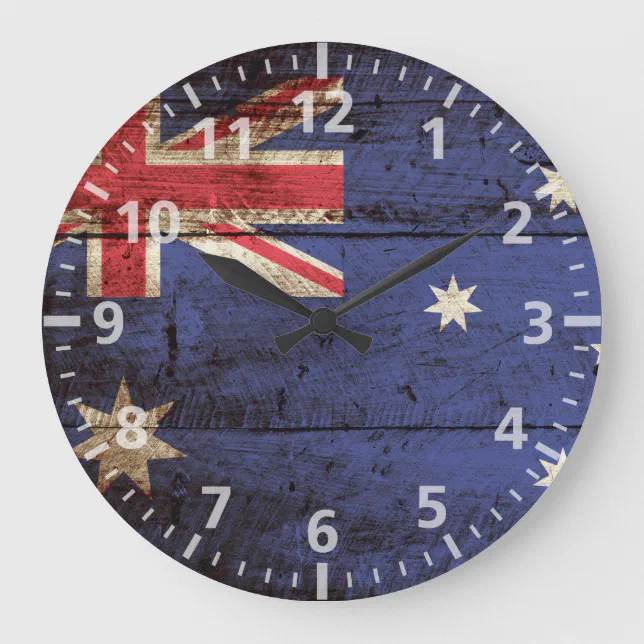 Australia Flag on Old Wood Grain Large Clock | Zazzle