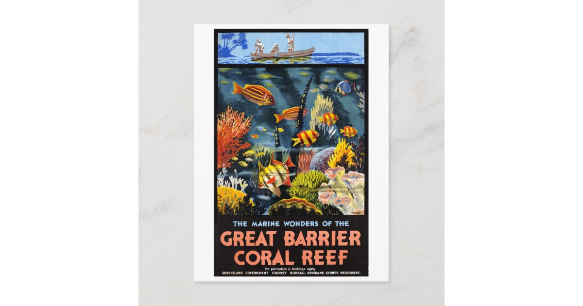 Australia Great Barrier Coral Reef Vintage Poster Postcard | Zazzle