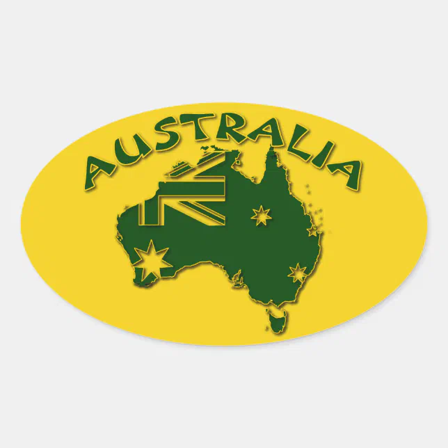 Australia green and gold oval sticker | Zazzle