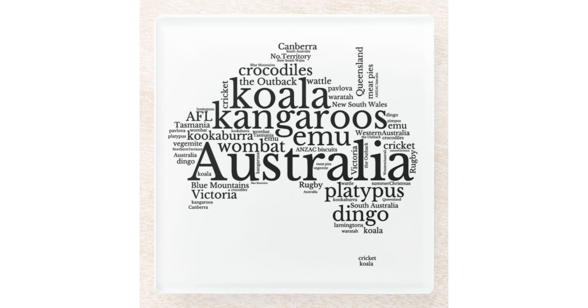 Australia Map Word Art Glass Coaster | Zazzle