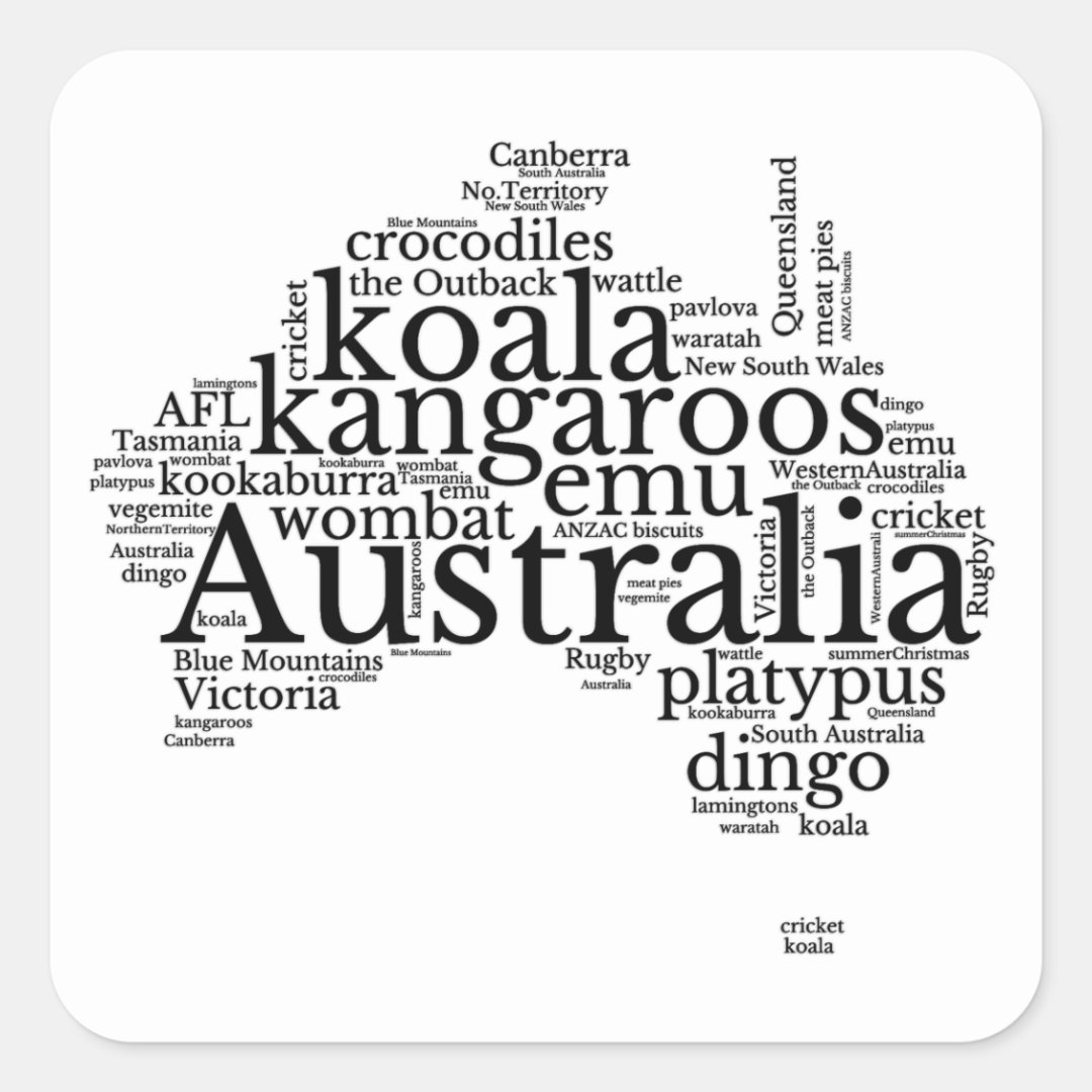 Australia Map Word Art Tote Bag Square Sticker | Zazzle